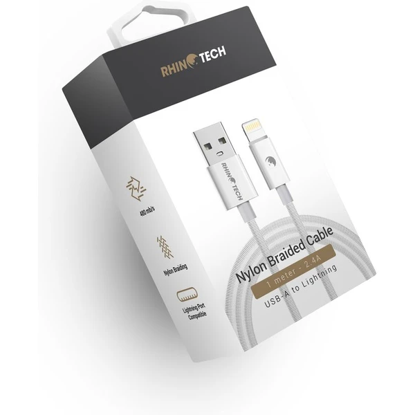 RhinoTech kabel s nylonovým opletem USB-A na Lightning 2,4A, 1 m bílý ...