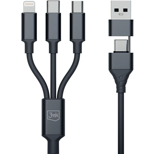 3mk Hyper Cable 3v1 nabíjecí kabel A/C to C/Micro/Lightning, 1,5m černý ...