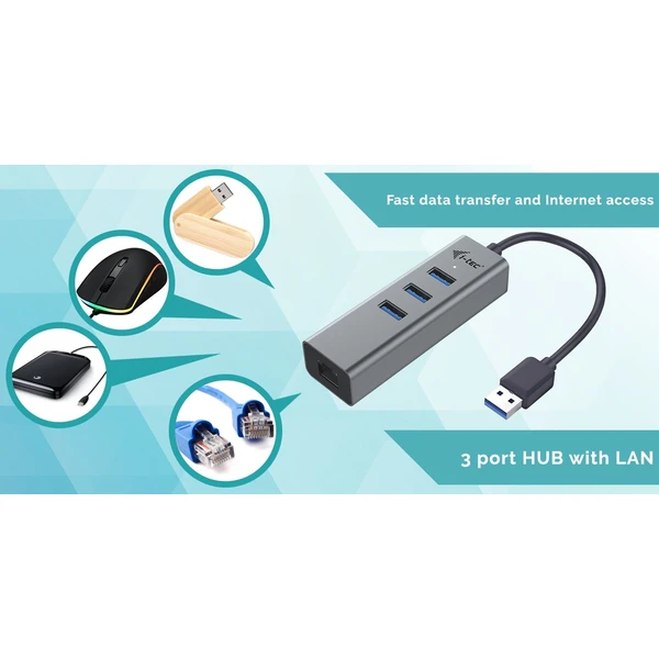 i-tec USB 3.0 Metal HUB 3 Port + Gigabit Ethernet Adapter - iWant.cz