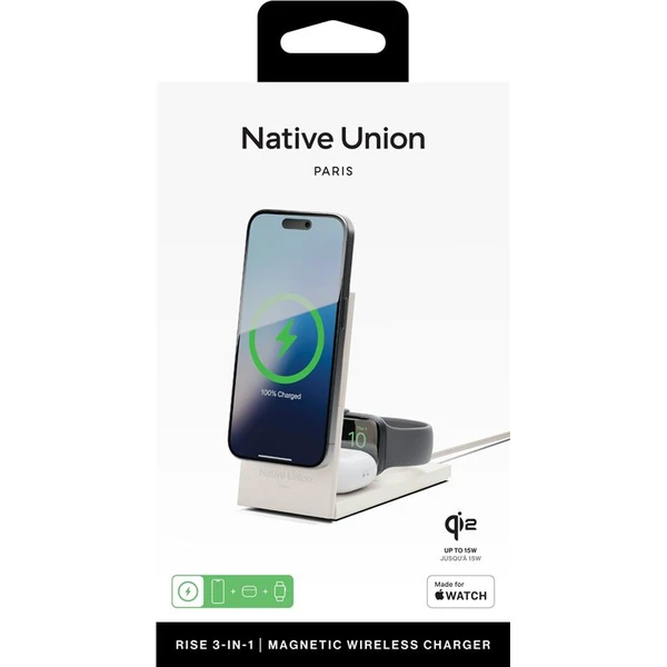 Native Union Rise 3v1 Qi2 (MagSafe) bezdrátová nabíječka šedá - iWant.cz